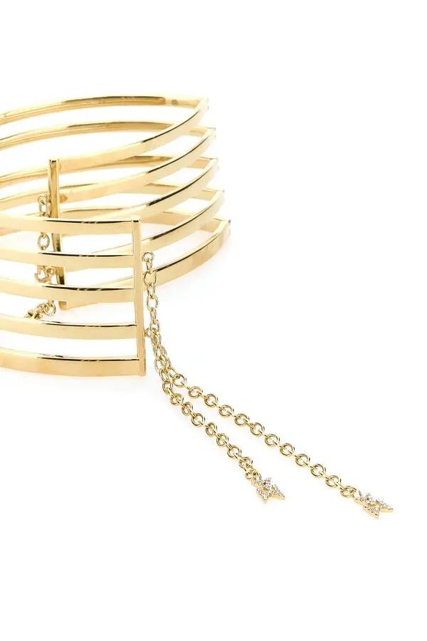 Amina Muaddi Gold Tone Embellished Chain Necklace