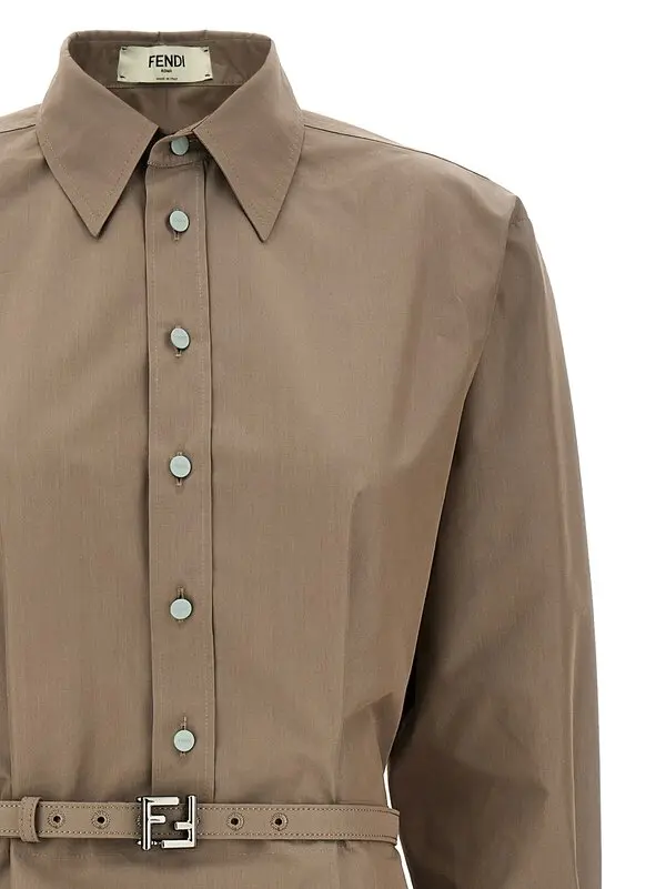 Fendi Midi Shirt Dress With Removable Ff Buckle Belt