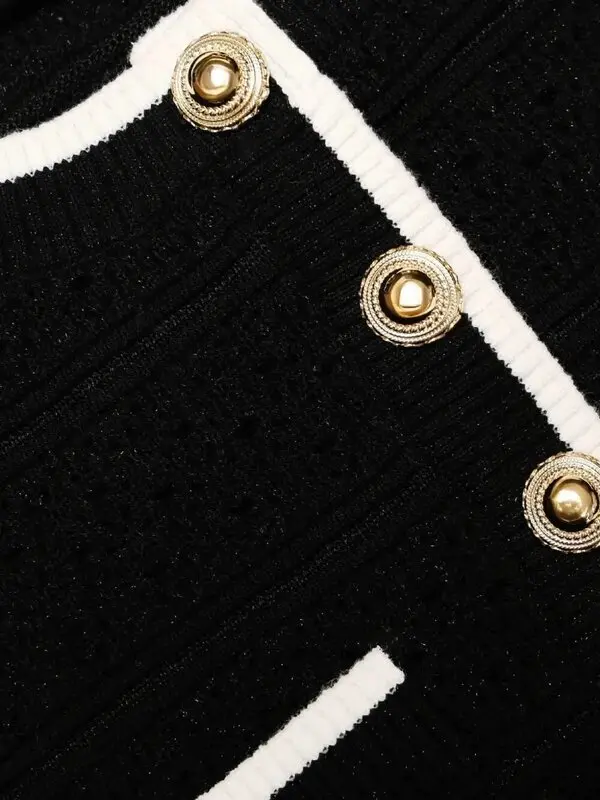SELF-PORTRAIT Pointelle Knit Button Detailed Cropped Top