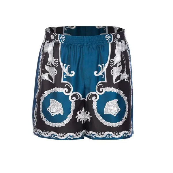 Versace Hall Of Heroes" Print Silk Bermuda Shorts - Blue
