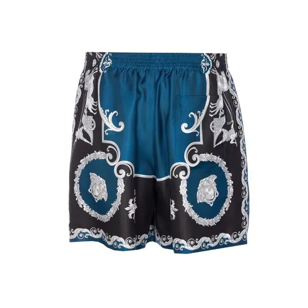 Versace Hall Of Heroes" Print Silk Bermuda Shorts - Blue