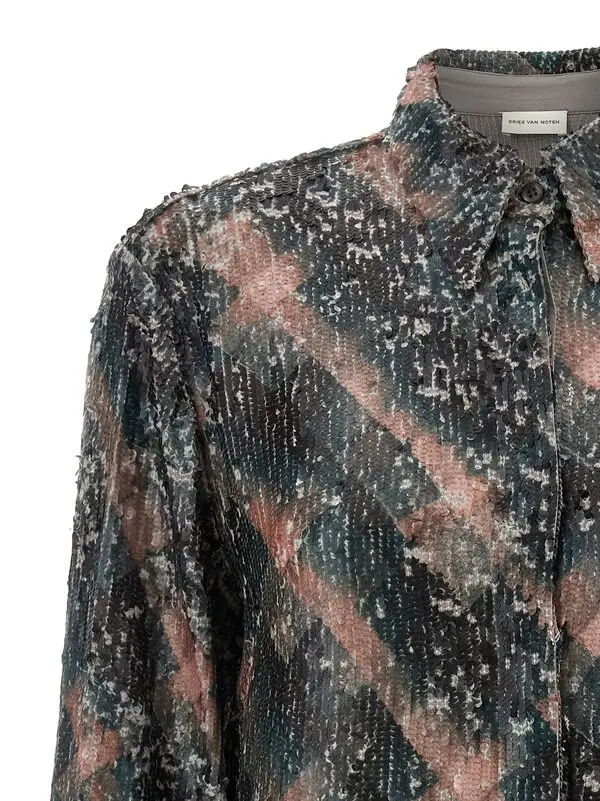 Dries Van Noten Sequin Embellished Collared Shirt - Green