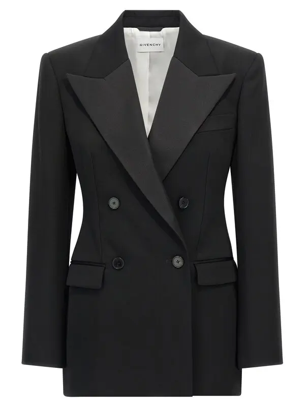 Givenchy Double-breasted Satin Lapel Blazer - Black