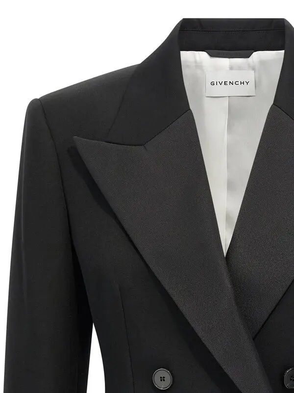 Givenchy Double-breasted Satin Lapel Blazer - Black