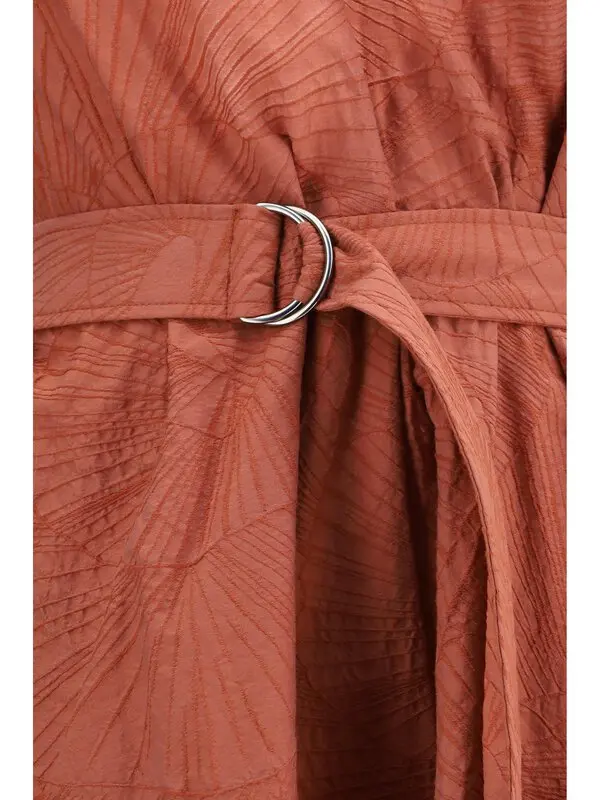 Brunello Cucinelli Midi Dress With Floral Motif And Belted Detail - Red