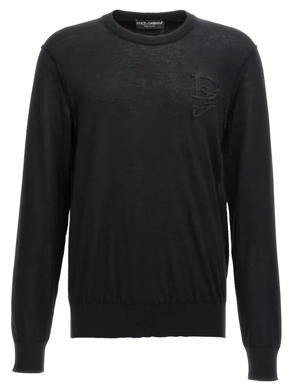 Dolce & Gabbana Cashmere Sweater With Embroidered Logo - Black