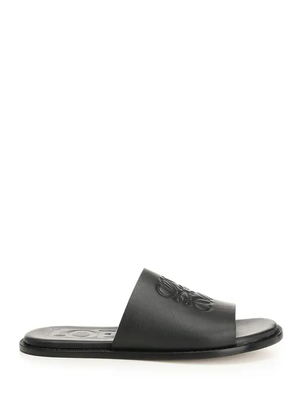Loewe Calfskin Slide Anagram Sandals - Black
