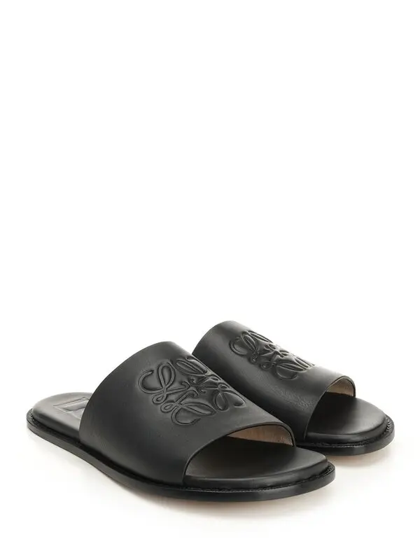 Loewe Calfskin Slide Anagram Sandals - Black