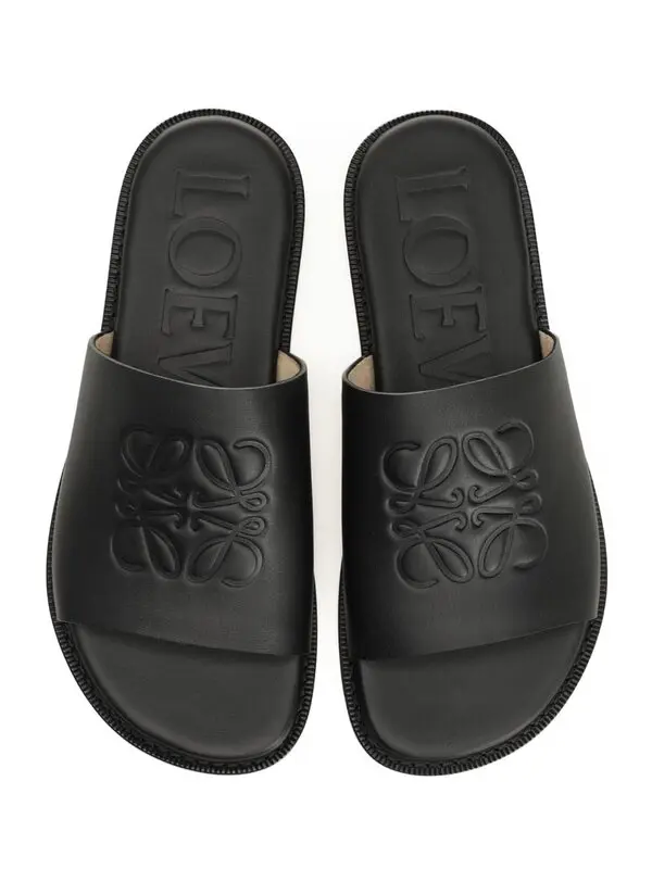 Loewe Calfskin Slide Anagram Sandals - Black