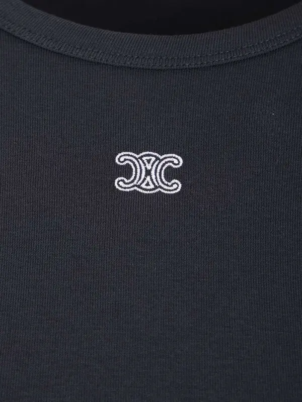 Celine Triomphe Embroidered Ribbed Cotton T-shirt
