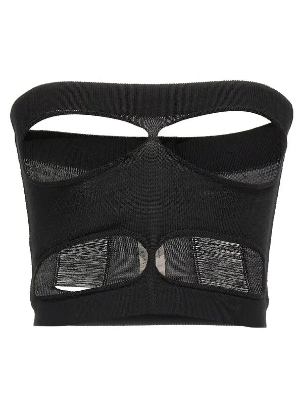 Rick Owens Tanja Wool Knit Bandeau Top With Cut-out And Fringe Details