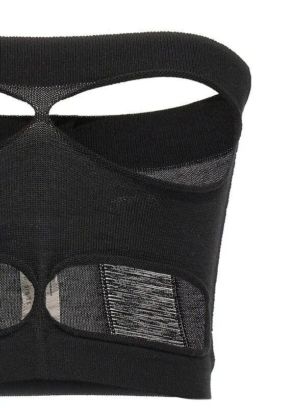 Rick Owens Tanja Wool Knit Bandeau Top With Cut-out And Fringe Details