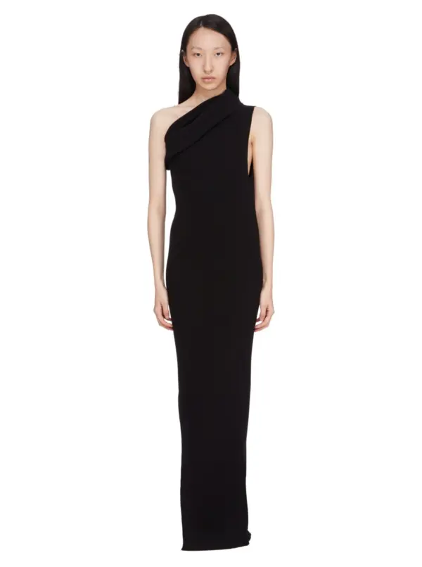 Rick Owens Ribbed Knit Asymmetric Long Dress - Black