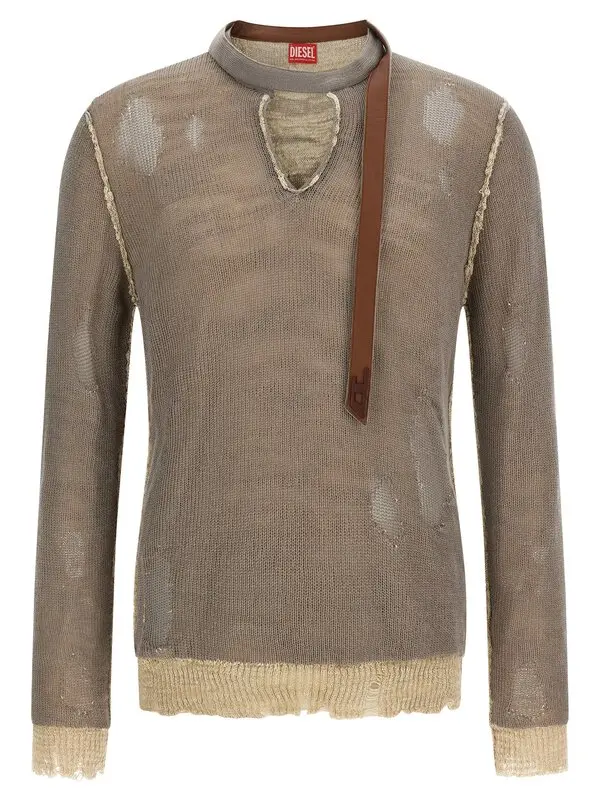 DIESEL® K-daianeris Jacquard Distressed Linen Blend Sweater - Gray