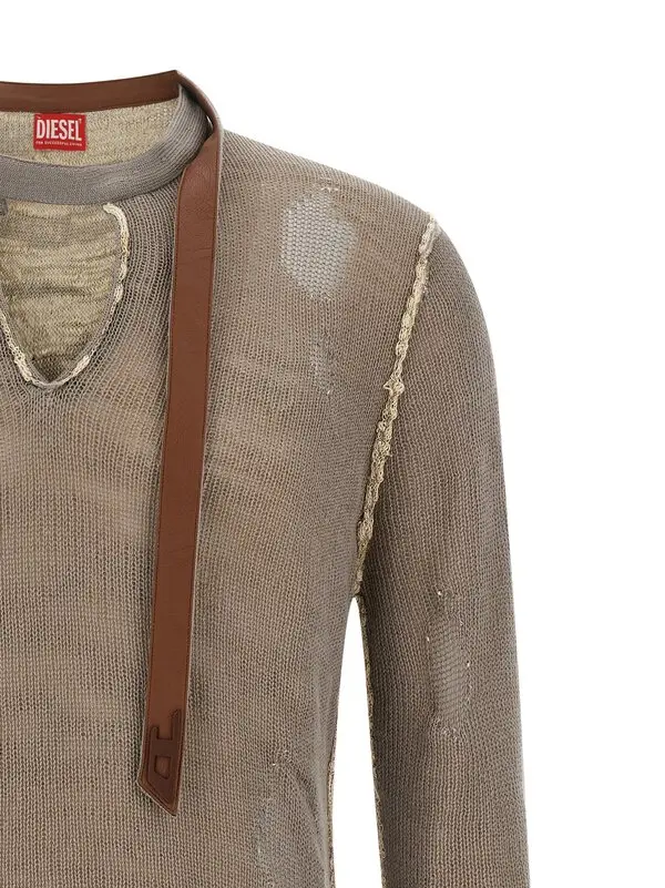 DIESEL® K-daianeris Jacquard Distressed Linen Blend Sweater - Gray