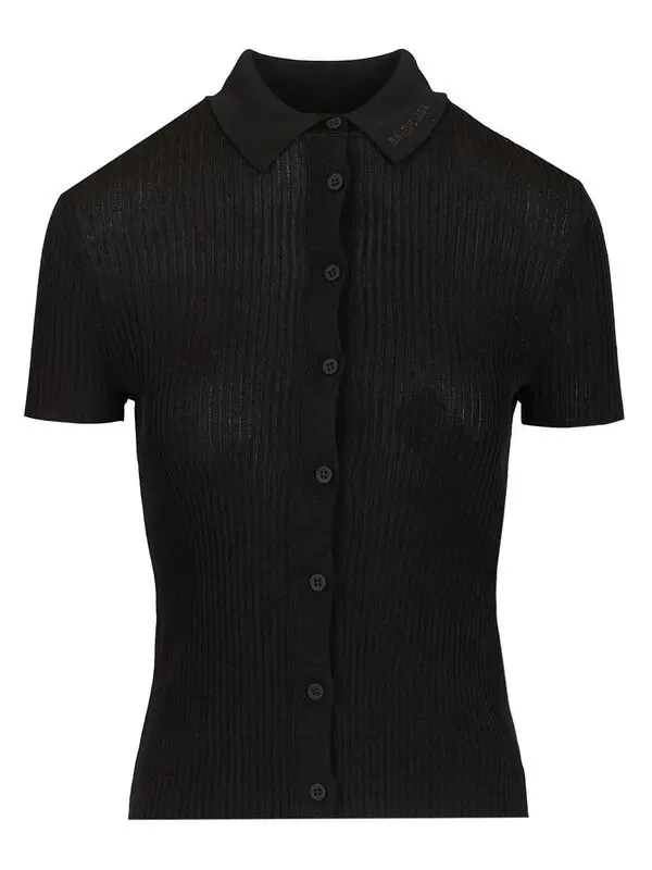 Balenciaga Ribbed Viscose And Cotton Shirt With Embroidered Logo