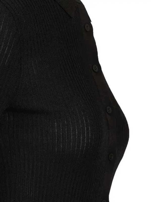 Balenciaga Ribbed Viscose And Cotton Shirt With Embroidered Logo