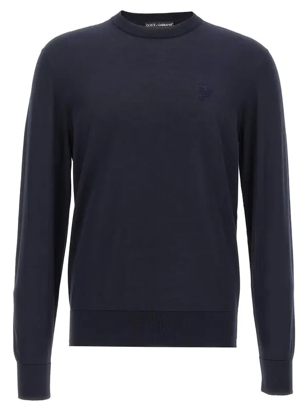 Dolce & Gabbana Embroidered Logo Silk Sweater - Blue