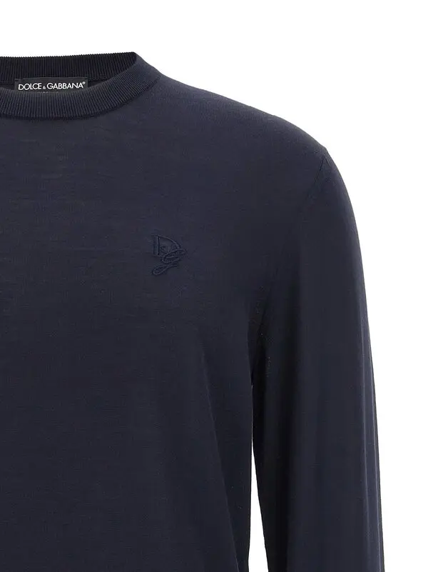 Dolce & Gabbana Embroidered Logo Silk Sweater - Blue