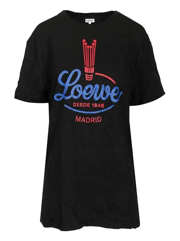 Loewe Cotton Blend Crinkle T-shirt With Printed Logo