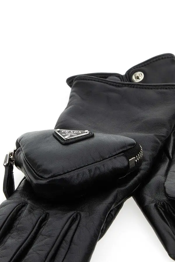 Prada Leather Gloves With Pouch Detail