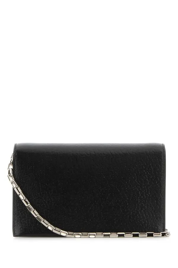 Alexander McQueen Lamb Leather Mini Clutch With Silver Tone Finishing - Black