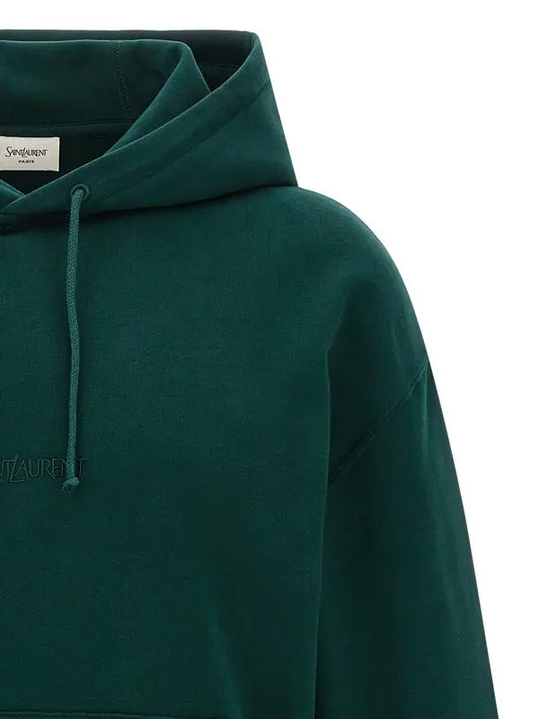 Saint Laurent Fleece Cotton Hoodie With Tonal Embroidery - Green