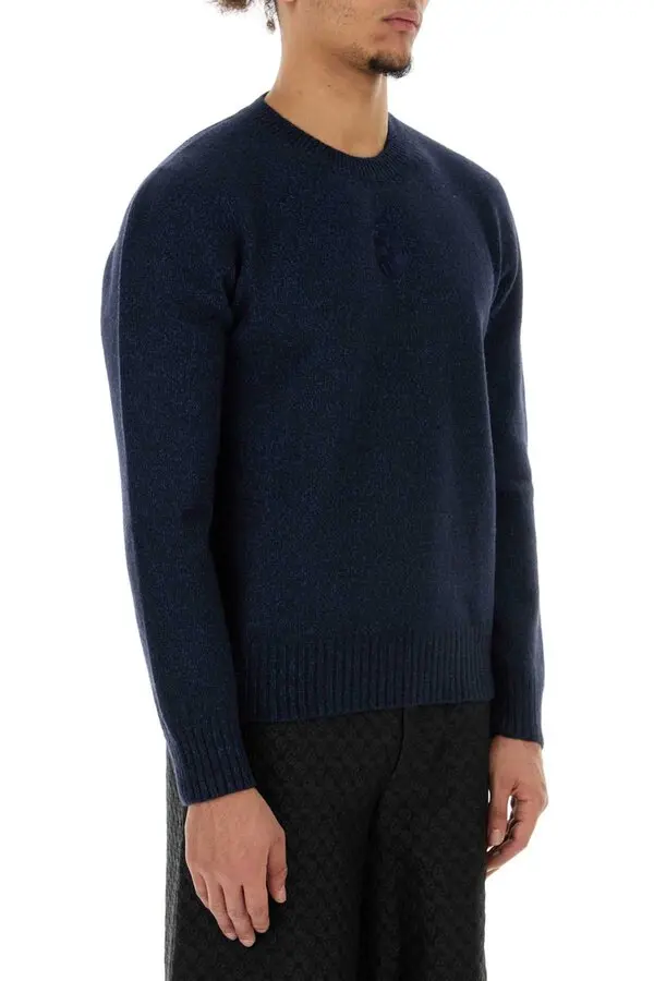 Alexander McQueen Melange Wool Blend Sweater - Blue