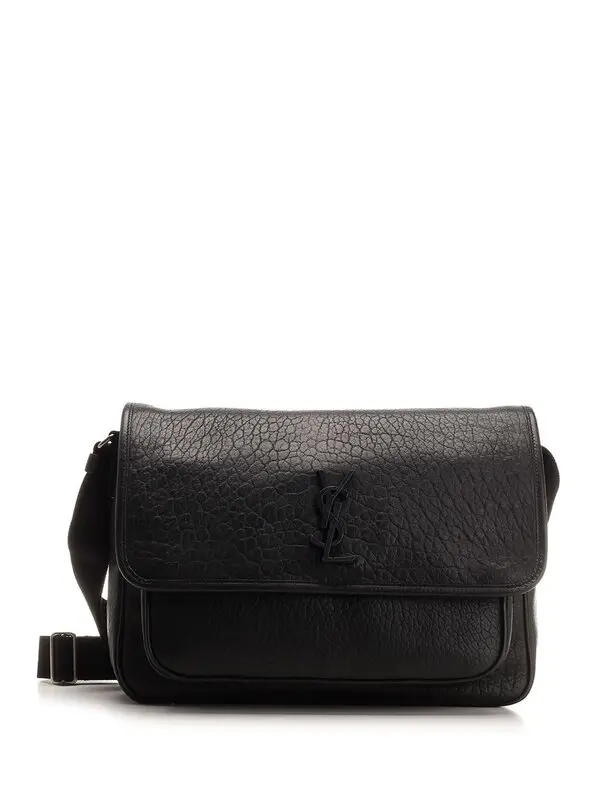 Saint Laurent Niki Messenger Bag In Textured Leather - Black
