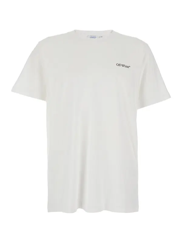 Off-White Cotton Crew Neck T-shirt With Front And Back Logo For