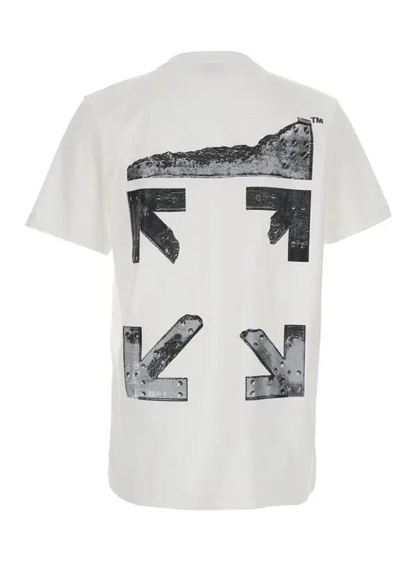 Off-White Cotton Crew Neck T-shirt With Front And Back Logo For