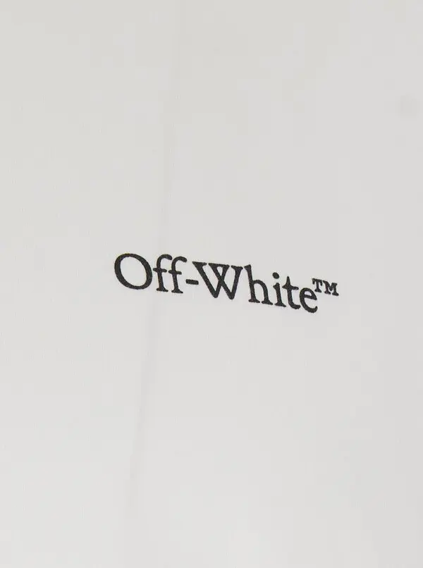 Off-White Cotton Crew Neck T-shirt With Front And Back Logo For
