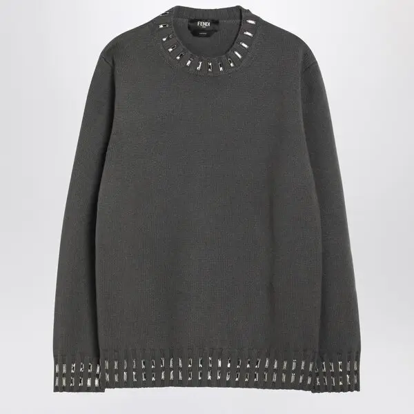 Fendi Grey Wool And Cashmere Jumper With Crystal Embellishments