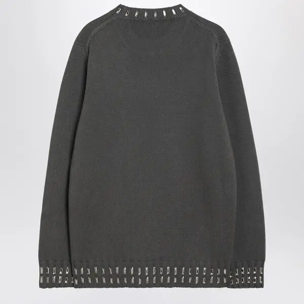 Fendi Grey Wool And Cashmere Jumper With Crystal Embellishments