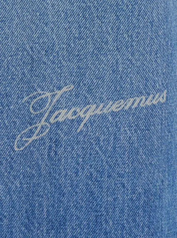 Jacquemus Simon' Light Blue Shirt With Classic Collar And Logo Lettering Embroidery On The Front In Denim For - Multicolor