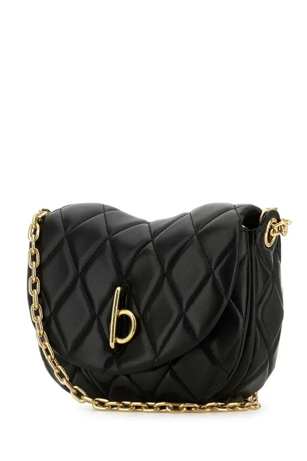 Burberry Quilted Lambskin Shoulder Bag With Chain Strap - Black