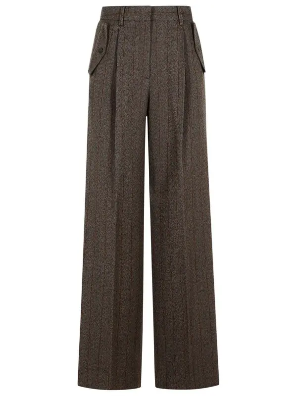 GOLDEN GOOSE Virgin Wool Pinstripe Wide Leg Trousers - Brown