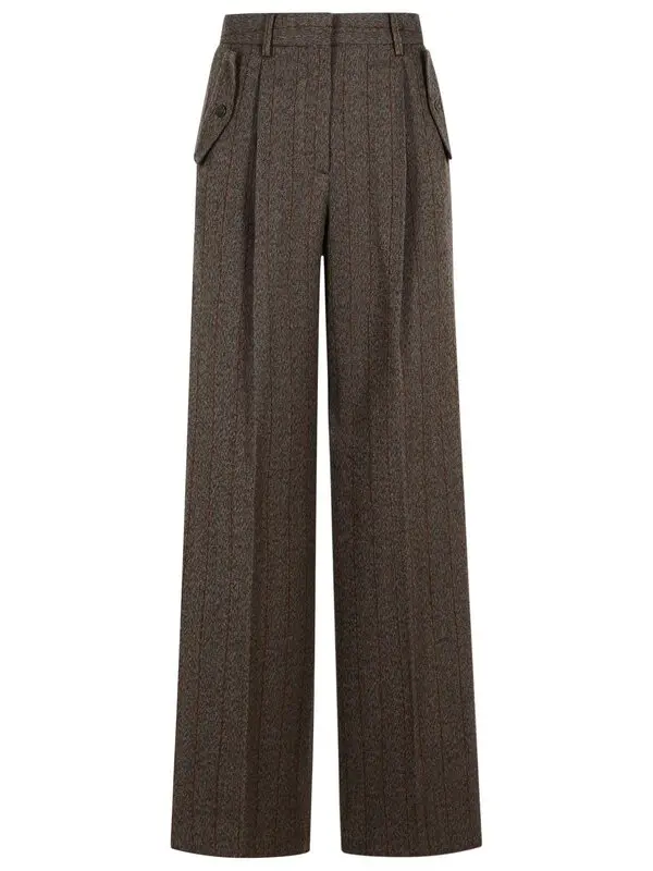 GOLDEN GOOSE Virgin Wool Pinstripe Wide Leg Trousers - Brown