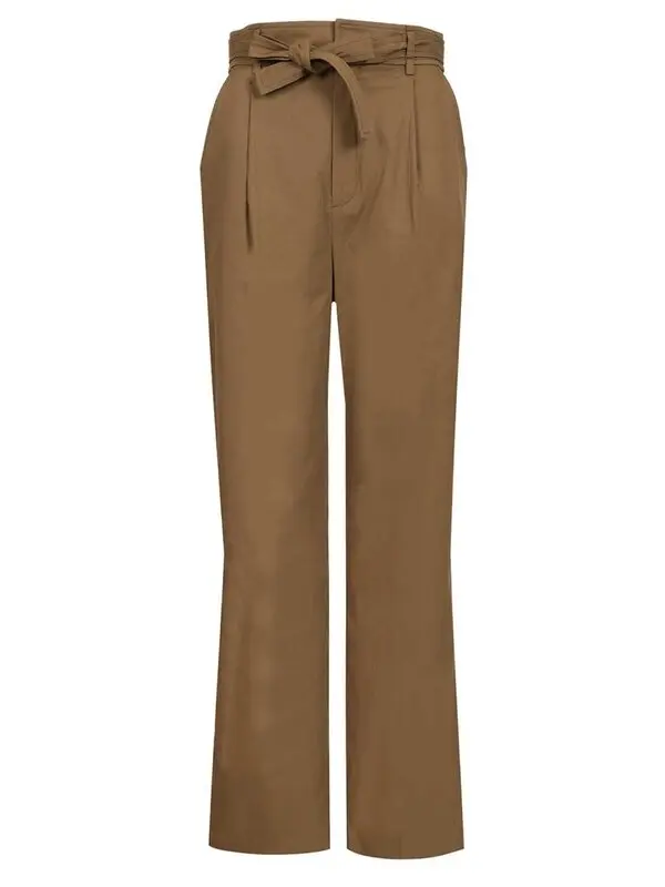 Saint Laurent High-waisted Belted Straight Leg Trousers - Brown