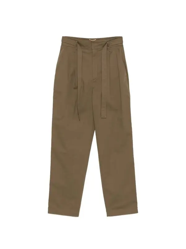 Saint Laurent High-waisted Belted Straight Leg Trousers - Brown