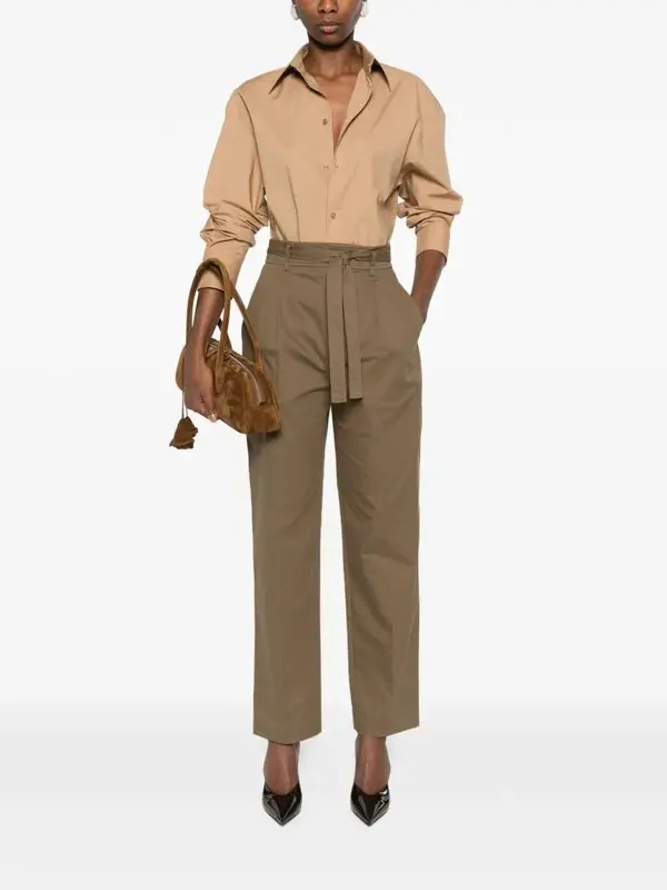 Saint Laurent High-waisted Belted Straight Leg Trousers - Brown