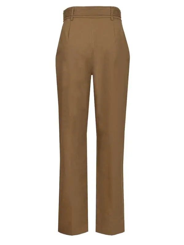 Saint Laurent High-waisted Belted Straight Leg Trousers - Brown