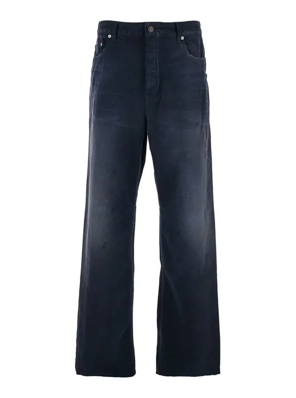 Balenciaga Wide-leg Faded Effect Denim Jeans With Logo Patch - Multicolor