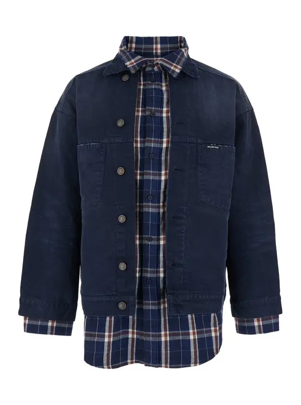 Balenciaga Cotton Double Layer Effect Jacket With Striped Motif - Multicolor
