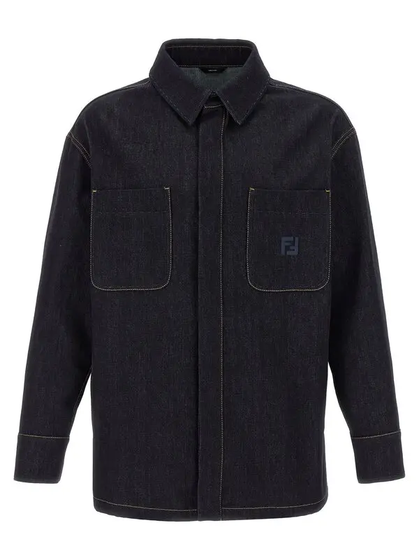 Fendi Denim Jacket With Ff Logo Embroidery - Blue