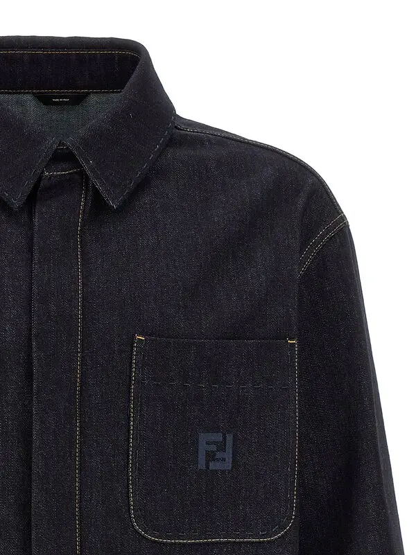 Fendi Denim Jacket With Ff Logo Embroidery - Blue