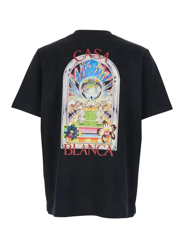 Casablanca Black T-shirt With Logo Detail On The Front And Maxi Logo On The Back In Cotton - Multicolor