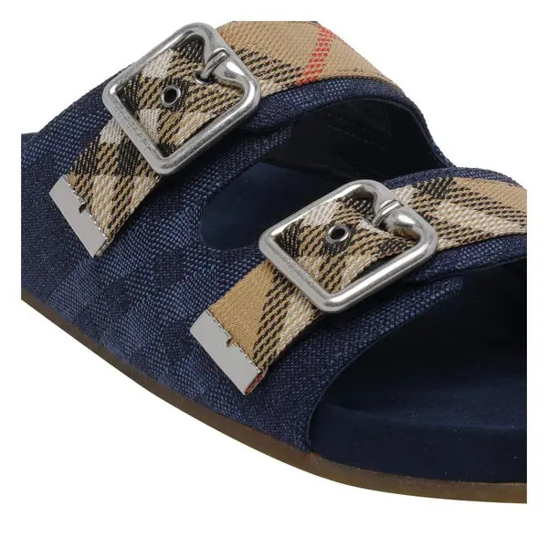 Burberry Checked Buckled Fabric Sandals - Blue