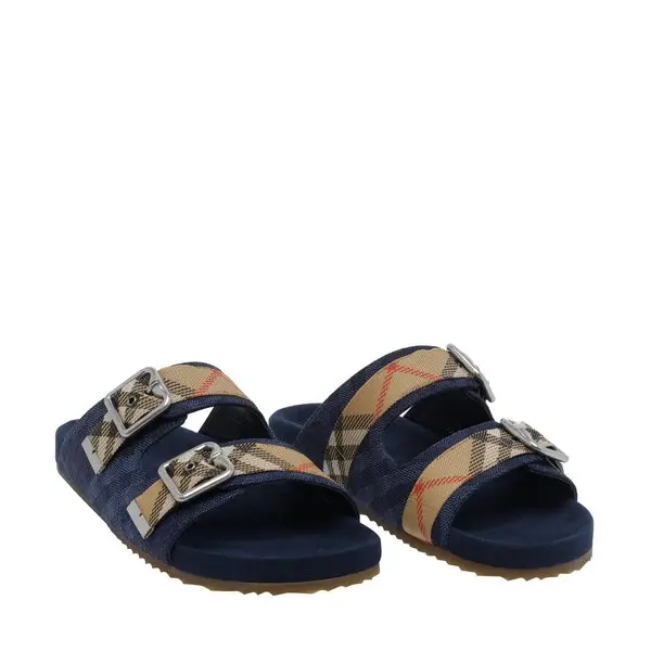 Burberry Checked Buckled Fabric Sandals - Blue
