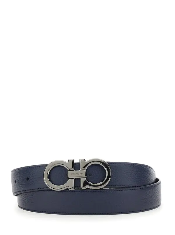 FERRAGAMO Gancini Buckle Belt In Grained Leather - Multicolor